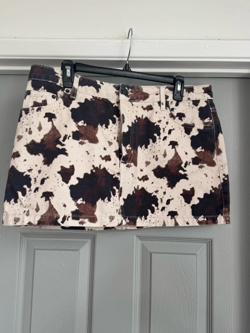 Topshop | Skirts | Topshop Cowprint Denim Mini Skirt Brown Black On ...